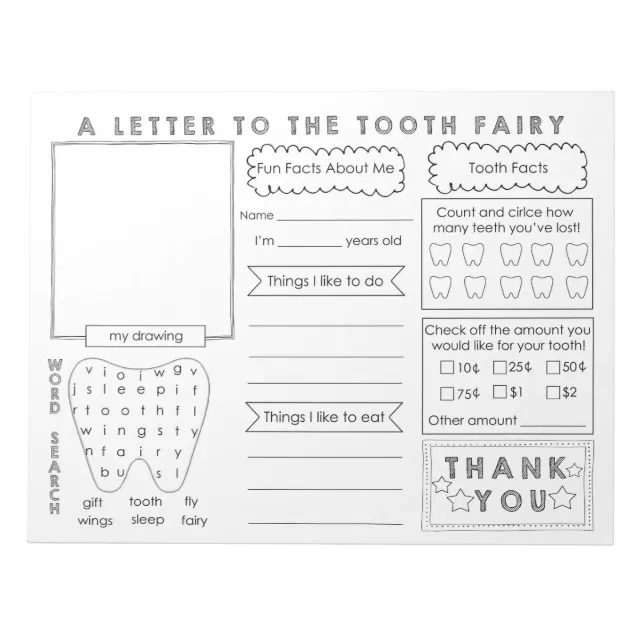 A Letter to Tooth Fairy Stationery Notepad | Zazzle