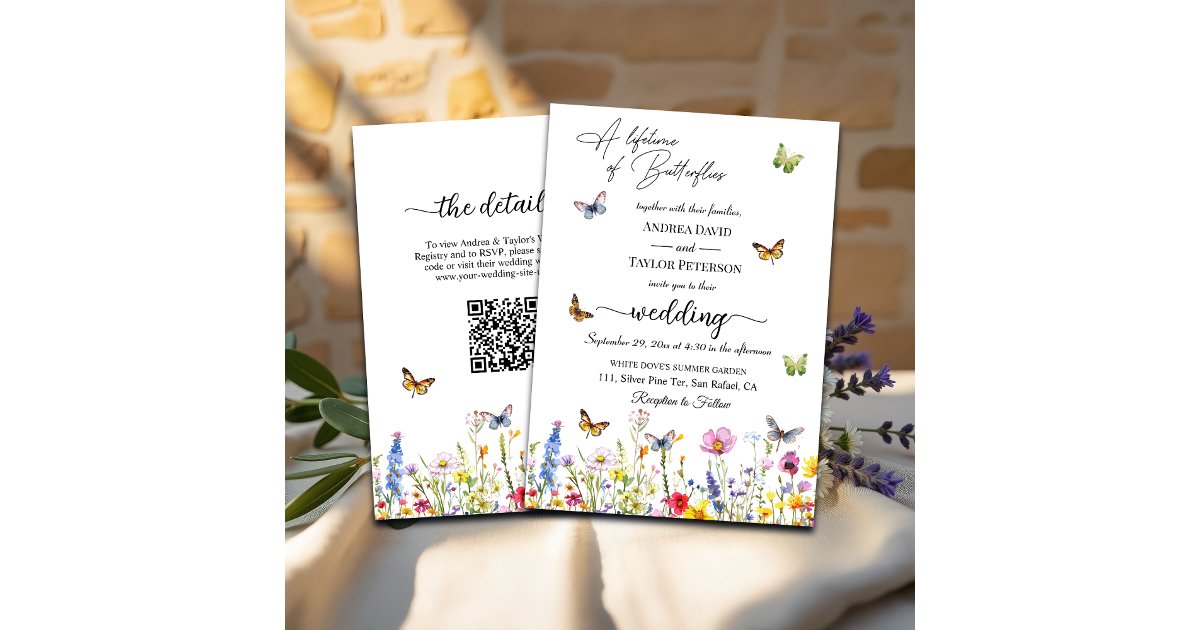 A Lifetime of Butterflies All in One QR Code Invitation | Zazzle
