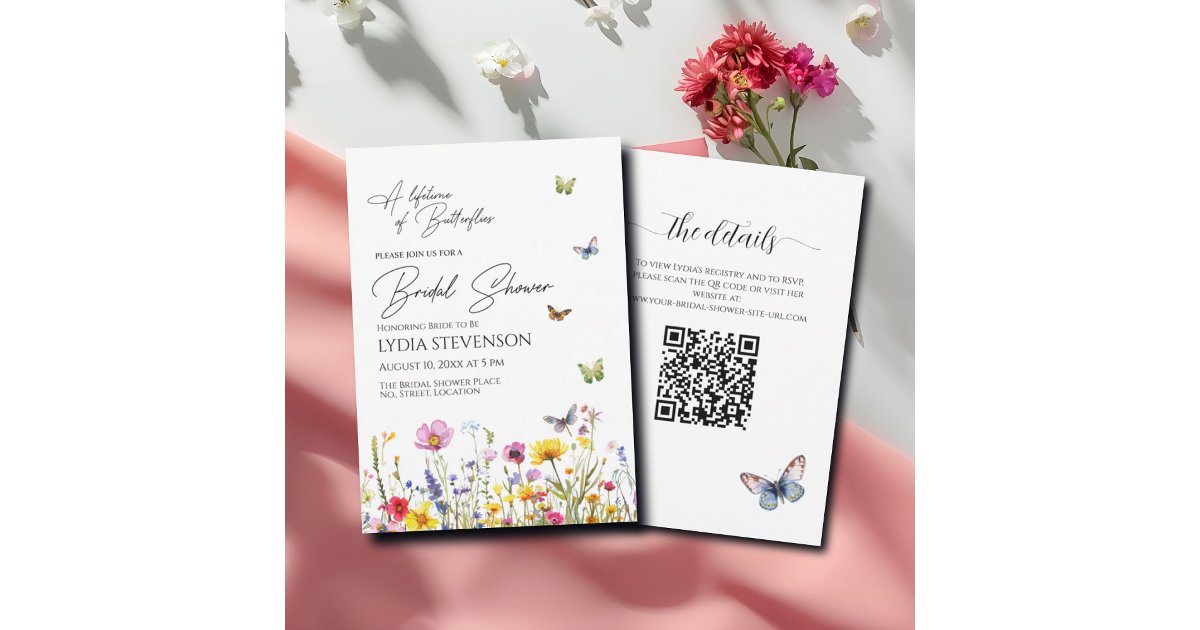 A Lifetime of Butterflies QR Code Bridal Shower Invitation | Zazzle