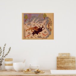 A Lion Attacking and Killing a Bull Poster | Zazzle