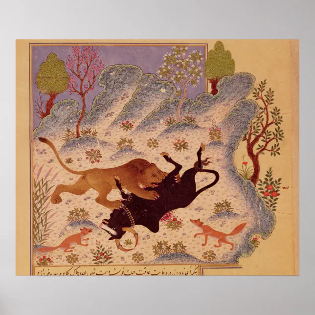 A Lion Attacking and Killing a Bull Poster | Zazzle