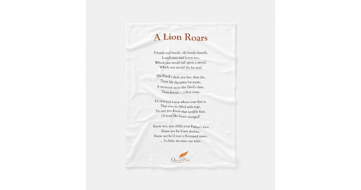 A Lion Roars Poem on Blanket | Zazzle
