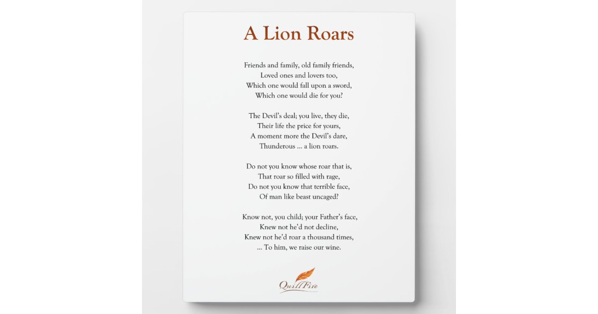 A Lion Roars Poem Plaque | Zazzle