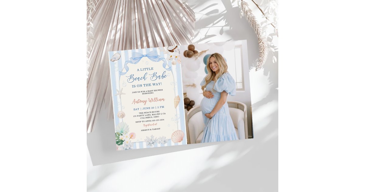 A Little Beach Babe Seashell Baby Shower Photo Invitation | Zazzle