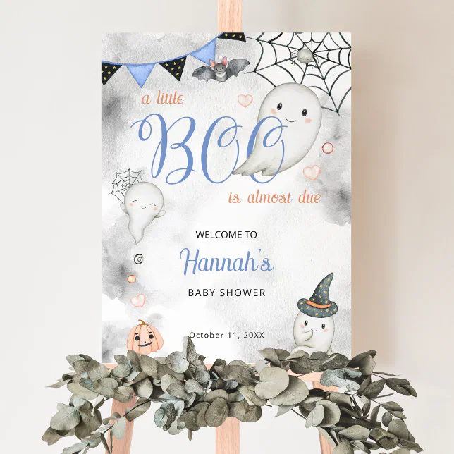 A Little Boo Almost Due Boy Baby Shower Welcome Foam Board | Zazzle