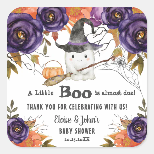 A Little Boo Cute Ghost Halloween Baby Shower Square Sticker | Zazzle