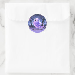 A Little Boo Ghost Purple Halloween Birthday Party Classic Round ...