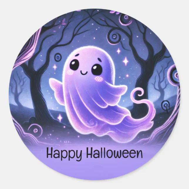 A Little Boo Ghost Purple Halloween Birthday Party Classic Round ...