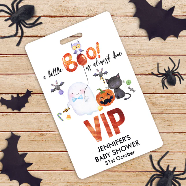 A Little Boo Halloween Bowtie Baby Shower VIP Badge | Zazzle