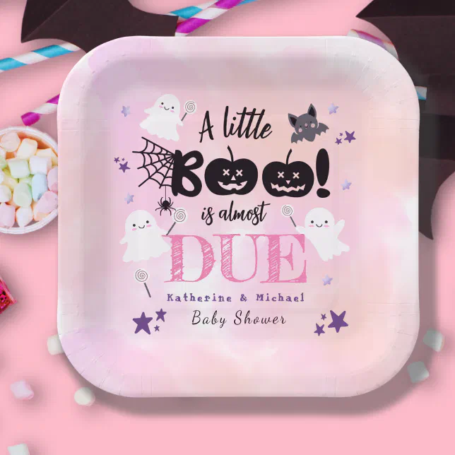 A Little Boo Halloween Cute Ghosts Baby Shower Paper Plates | Zazzle