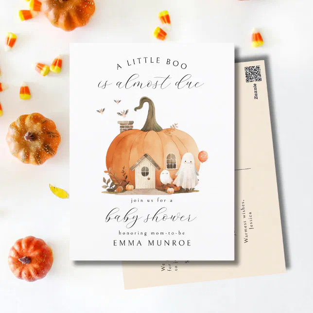 A Little Boo is Almost Due Baby Shower Invitation Postcard | Zazzle