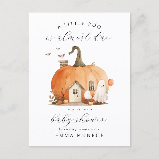 A Little Boo is Almost Due Baby Shower Invitation Postcard | Zazzle
