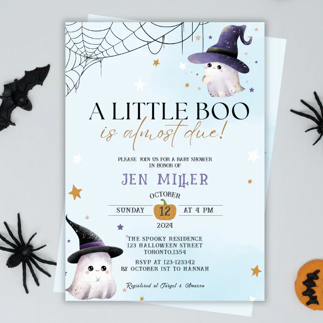 A little boo is almost due blue boy baby shower invitation | Zazzle