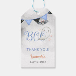 A Little Boo is Almost Due Boy Baby Shower Favor Gift Tags | Zazzle