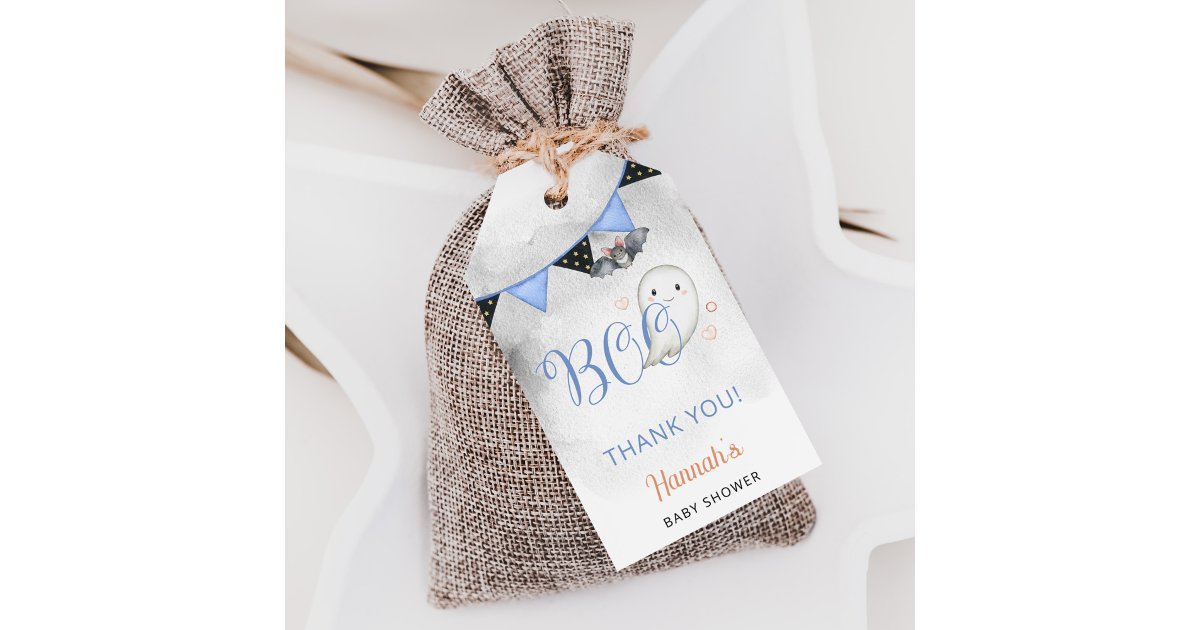 A Little Boo is Almost Due Boy Baby Shower Favor Gift Tags | Zazzle