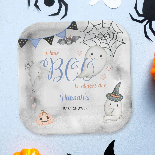 A Little Boo is Almost Due Boy Baby Shower Paper Plates | Zazzle
