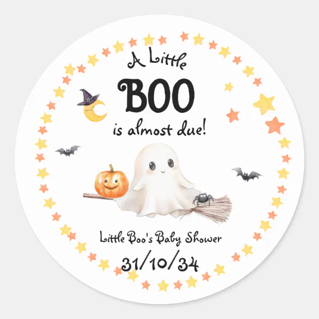 "A Little Boo is almost Due!" Classic Round Sticker | Zazzle
