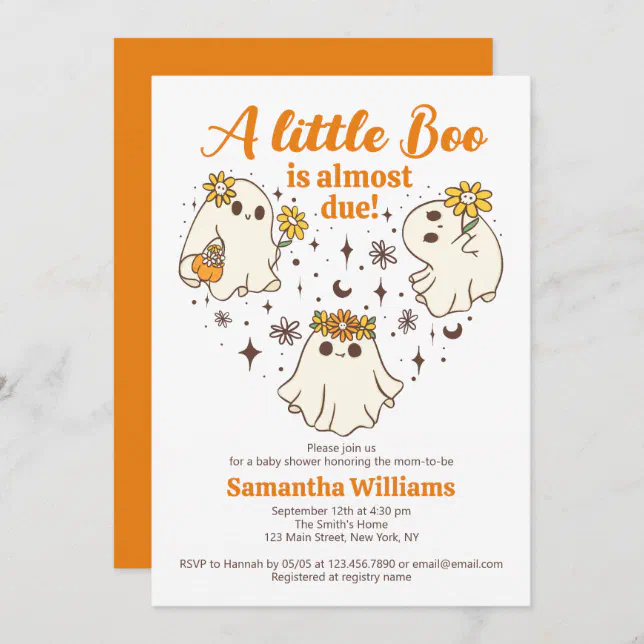 A Little Boo Is Almost Due Cute Ghost Baby Shower Invitation | Zazzle