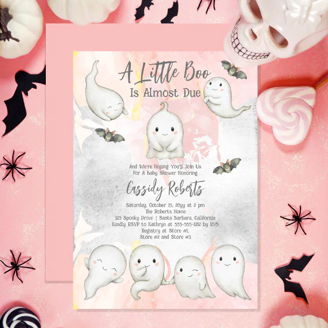A Little Boo Is Almost Due Ghost Girl Baby Shower Invitation | Zazzle