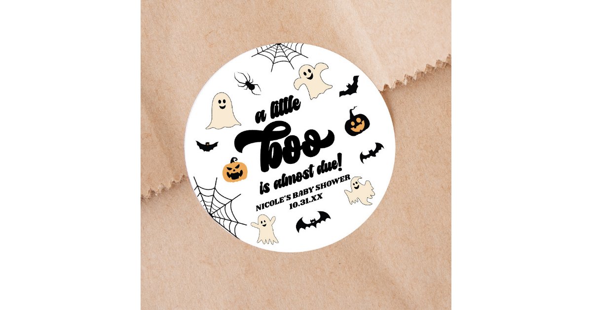 A Little Boo Is Almost Due! Halloween Baby Shower Classic Round Sticker ...