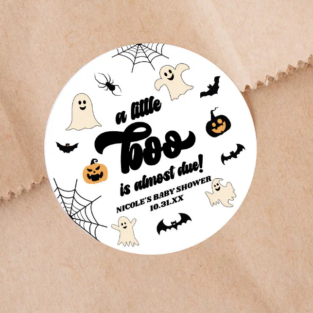 A Little Boo Is Almost Due! Halloween Baby Shower Classic Round Sticker ...