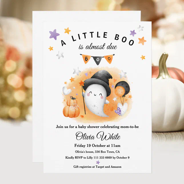 A Little Boo Is Almost Due Halloween Baby Shower Invitation | Zazzle