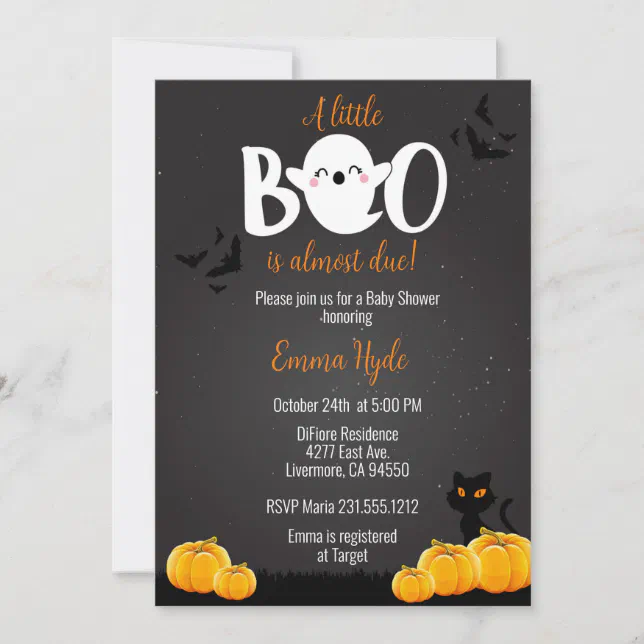 A Little Boo is Almost Due Halloween Baby Shower Invitation | Zazzle