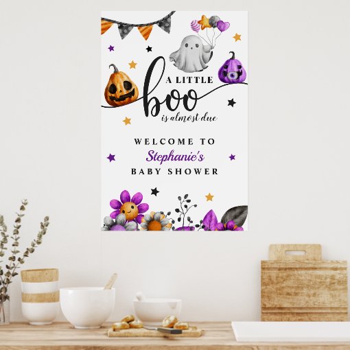 A Little Boo Is Almost Due Halloween Baby Shower Poster | Zazzle