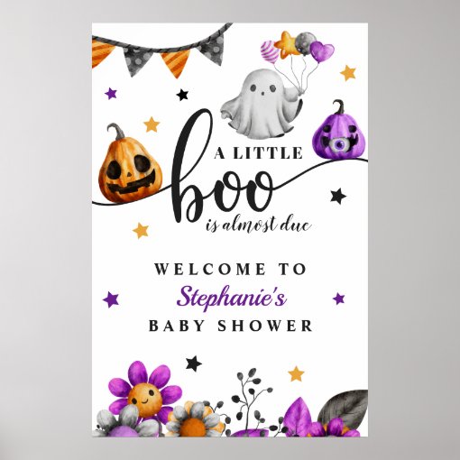A Little Boo Is Almost Due Halloween Baby Shower Poster | Zazzle
