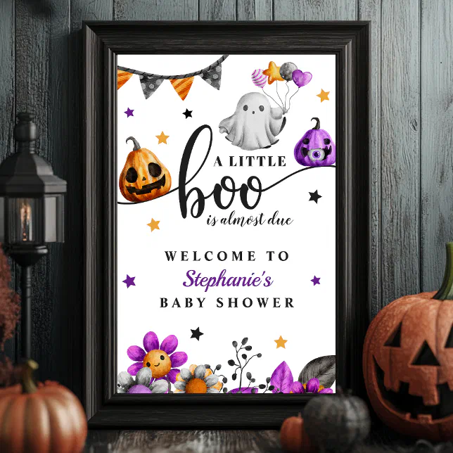 A Little Boo Is Almost Due Halloween Baby Shower Poster | Zazzle