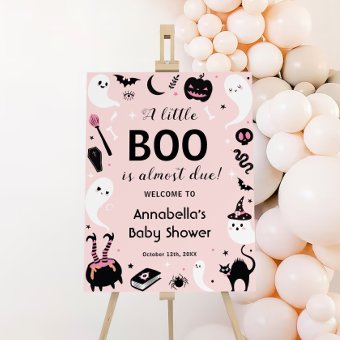 A Little Boo Pink Halloween Baby Shower Party Sign | Zazzle