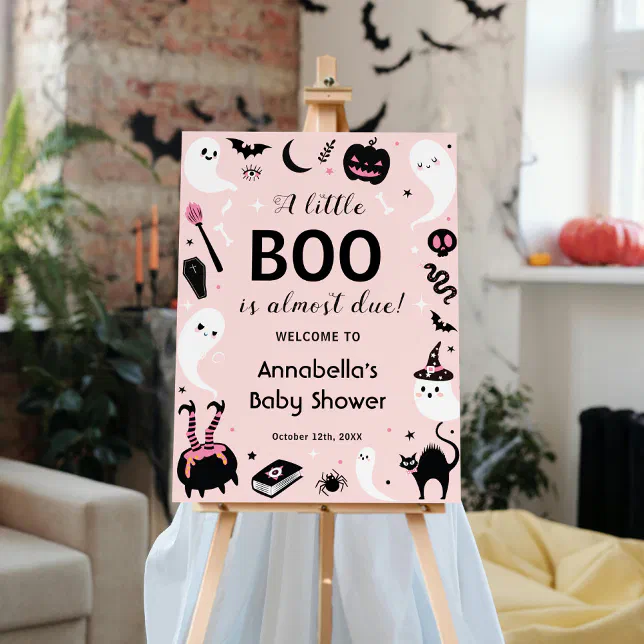 A Little Boo Pink Halloween Baby Shower Party Sign | Zazzle
