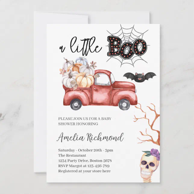 a little boo Red Pumpkin Pickup Truck Baby Shower Invitation | Zazzle