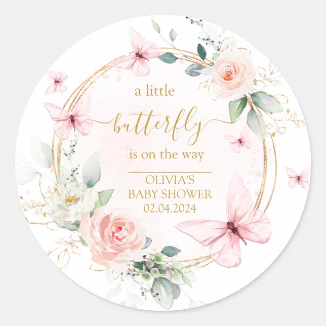 A little butterfly baby shower classic round sticker | Zazzle