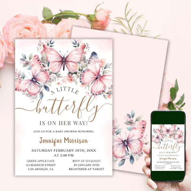 A Little Butterfly | Floral Butterfly Baby Shower Invitation | Zazzle