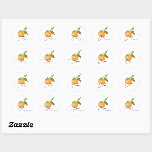 A little Cutie Baby Shower Oranges Classic Round Sticker | Zazzle