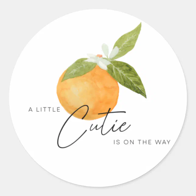 A little Cutie Baby Shower Oranges Classic Round Sticker | Zazzle