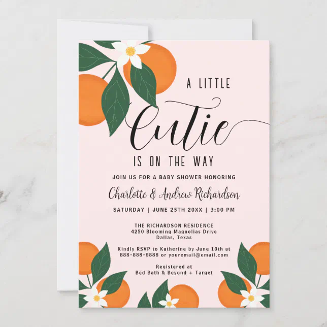 A Little Cutie Citrus Orange Couples Baby Shower Invitation | Zazzle