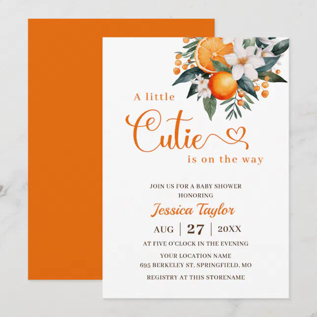 A Little Cutie Orange Baby Shower Invitation | Zazzle