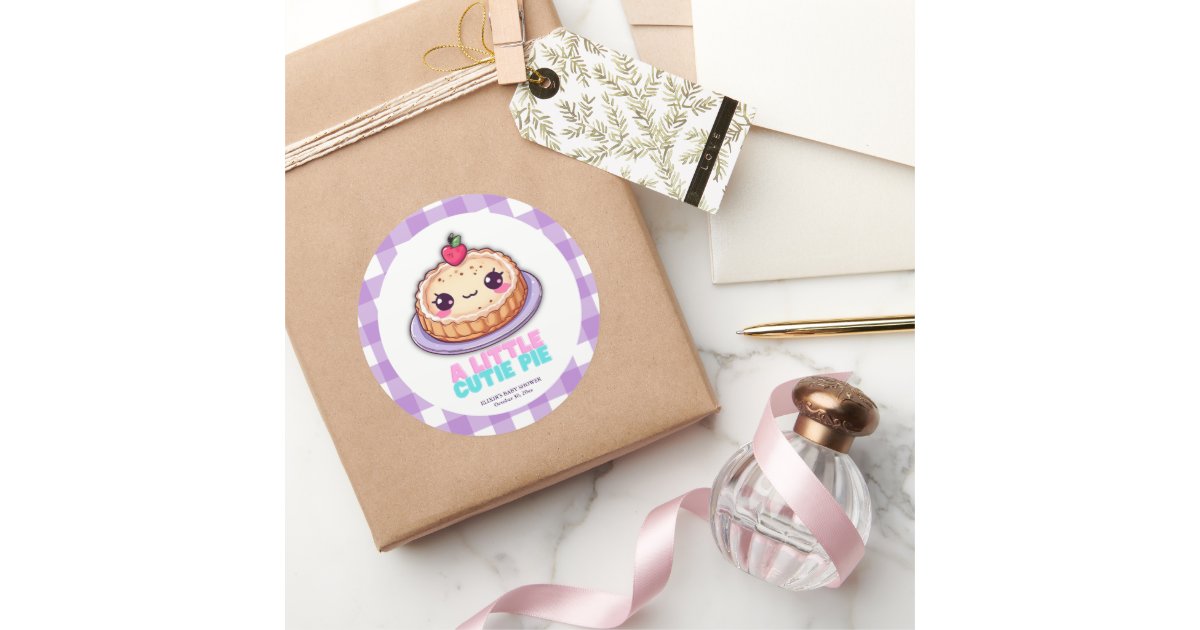 A Little Cutie Pie Kawaii Purple Plaid Baby Shower Classic Round ...