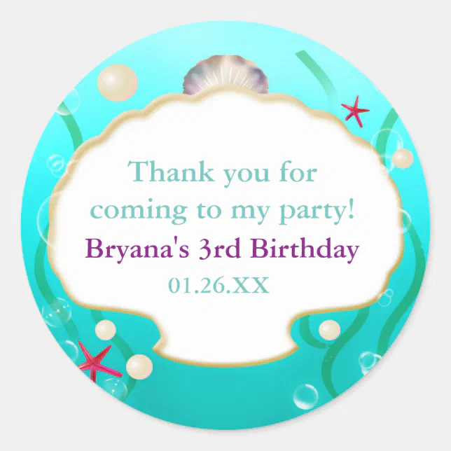 A Little Mermaid Matching Sea Shell Party Favor Classic Round Sticker ...