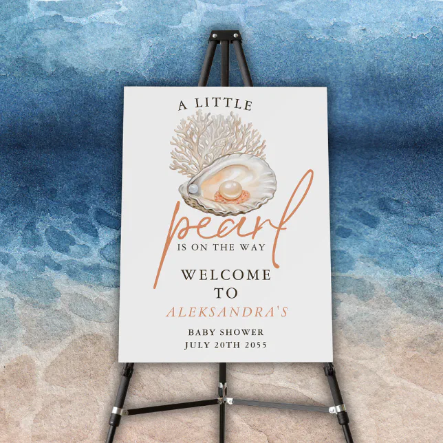 A Little Pearl Seashell Baby Shower Welcome Sign | Zazzle