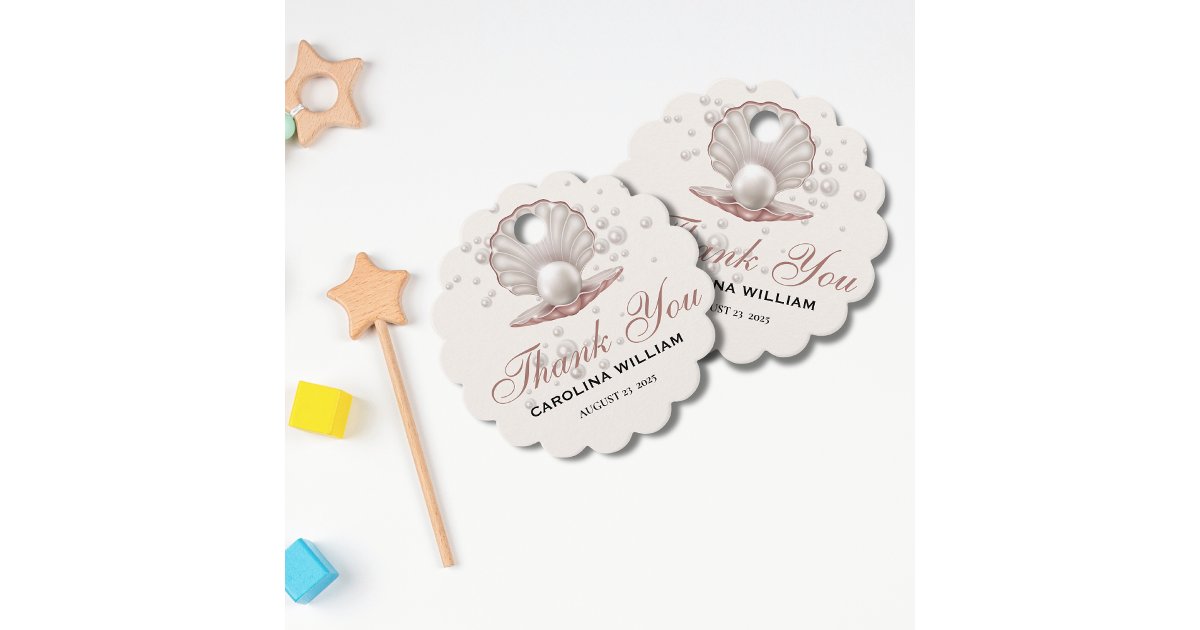 a little pearl under the sea baby shower favor tags | Zazzle