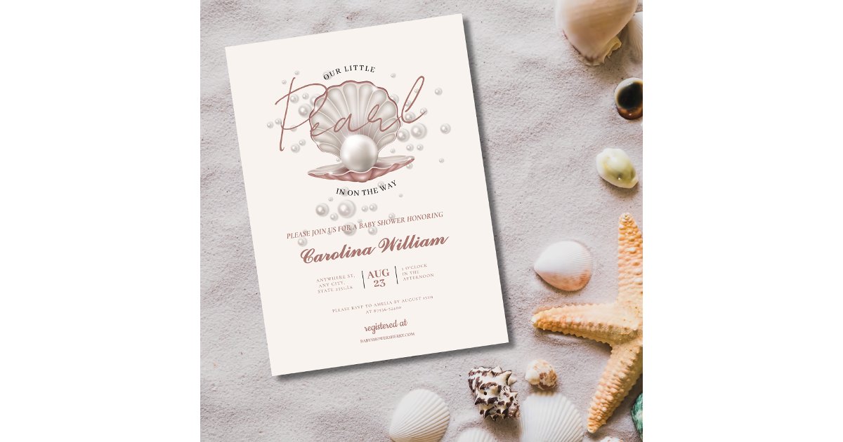 a little pearl under the sea baby shower invitation | Zazzle