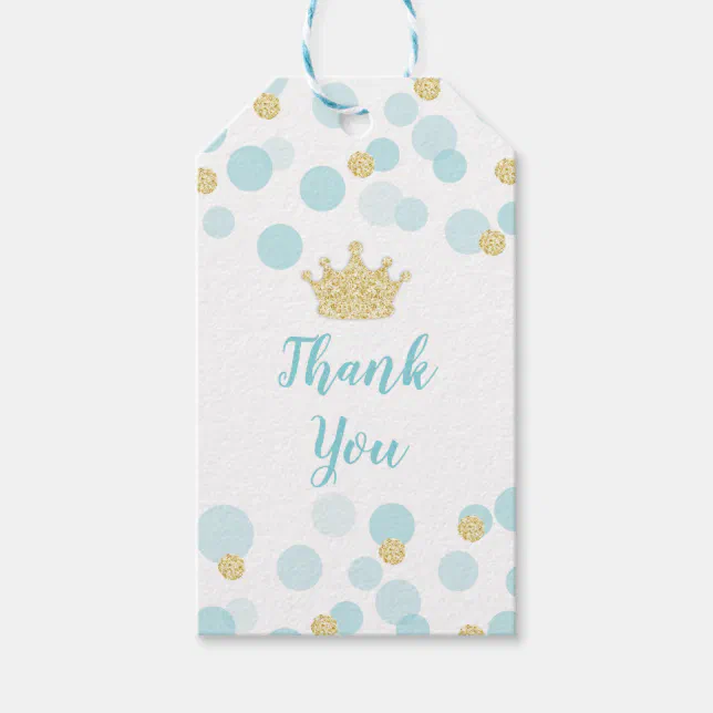 A Little Prince Baby Shower Blue Gold Gift Tags | Zazzle