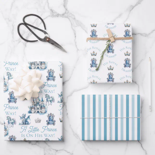 A Little Prince Is On His Way Blue Boy Baby Shower Wrapping Paper ...