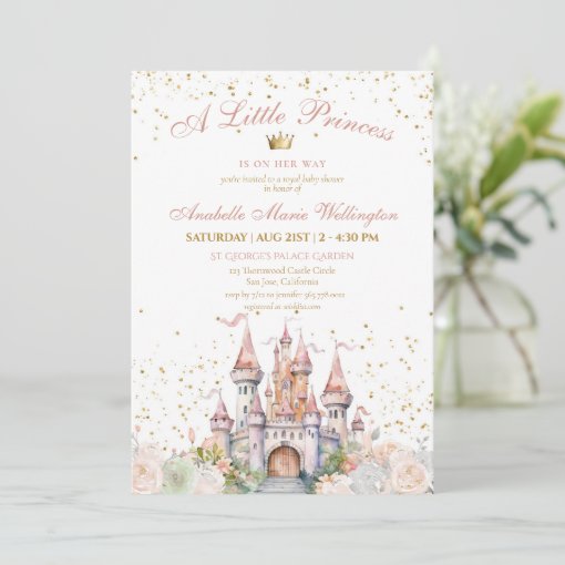 A Little Princess Blush Gold Crown Castle Shower Invitation | Zazzle