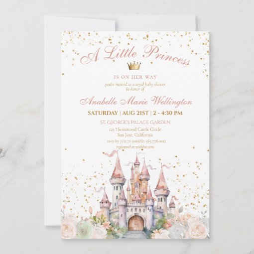 A Little Princess Blush Gold Crown Castle Shower Invitation | Zazzle