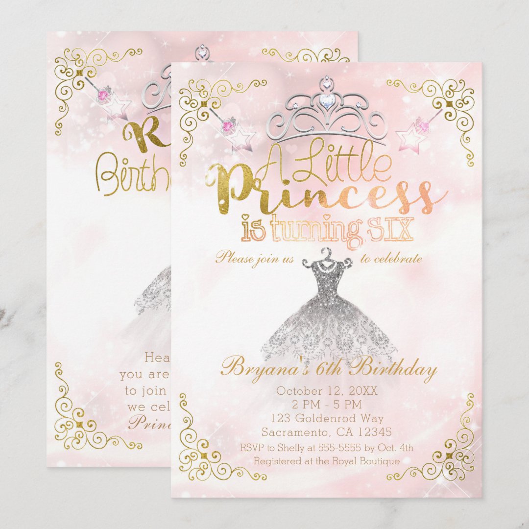A Little Princess turning SIX 6TH Birthday Party Invitation | Zazzle