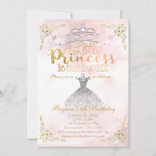 A Little Princess turning SIX 6TH Birthday Party Invitation | Zazzle